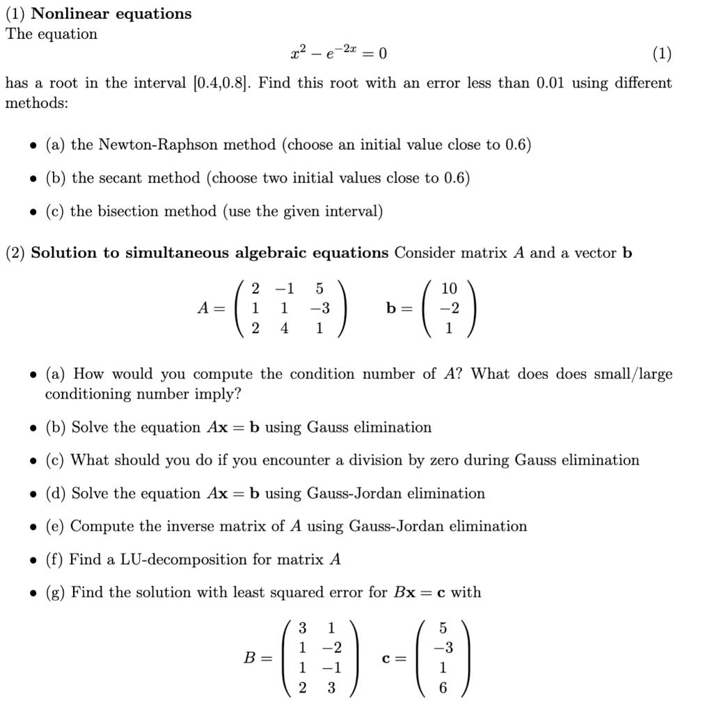 Solved 1 Nonlinear Equations The Equation E 2x 0 1