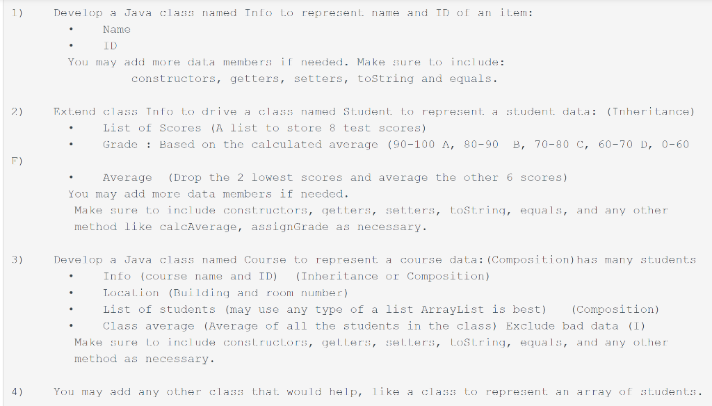 Solved 1) Develop a Java class named Tnfo lo represent. name | Chegg.com