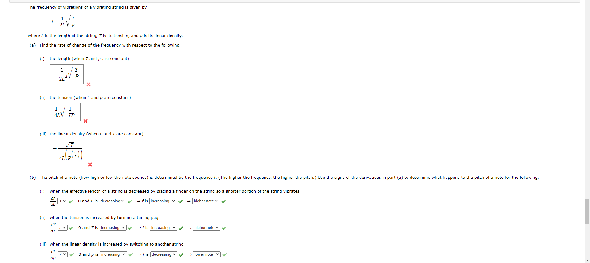 Solved The frequency of ﻿vibrations of ﻿a vibrating string | Chegg.com