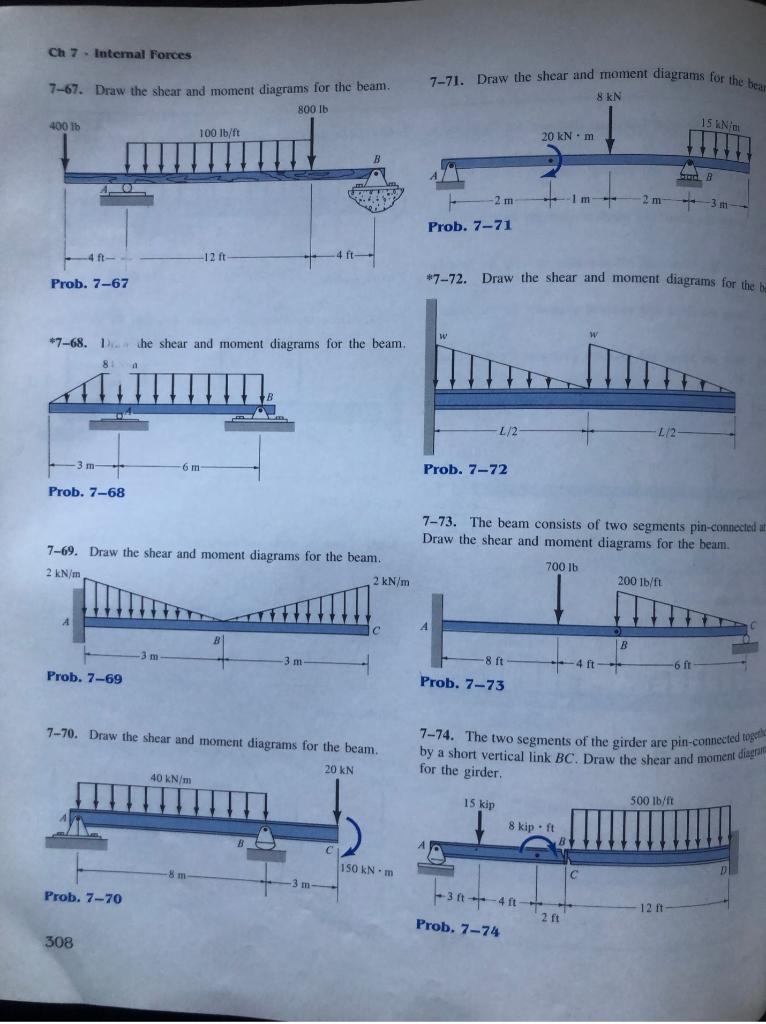 Solved Ch 7 - Internal Forces 7-71. Draw the shear and | Chegg.com