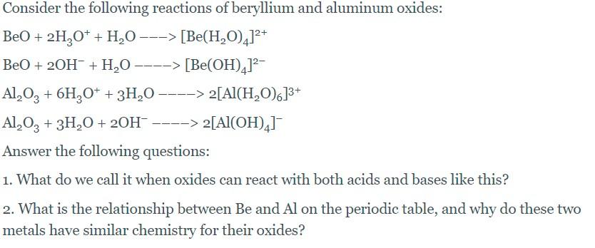 Solved Consider the following reactions of beryllium and | Chegg.com
