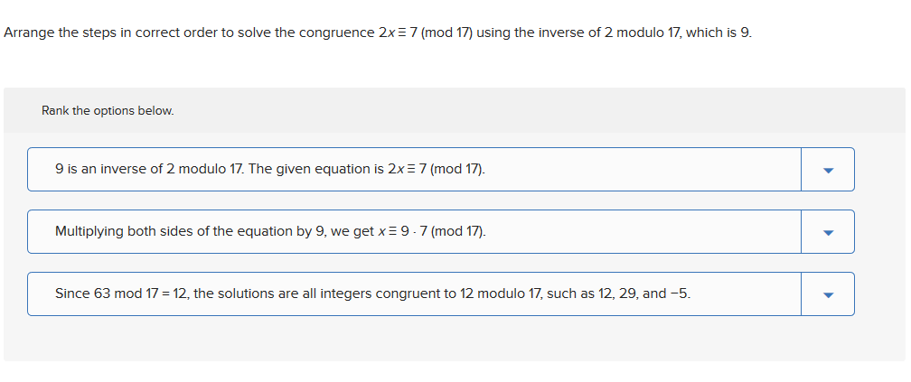 Solved Arrange the steps in correct order to solve the | Chegg.com