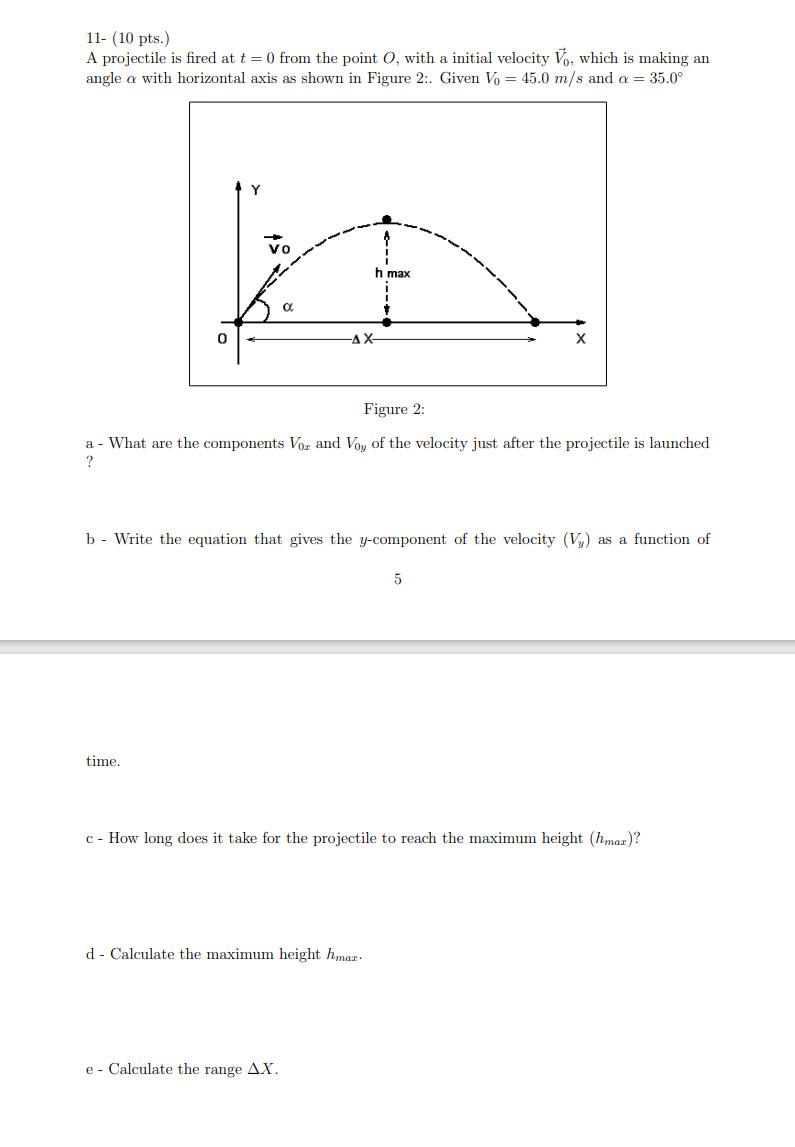 Solved 11- (10 pts.) A projectile is fired at t = 0 from the | Chegg.com