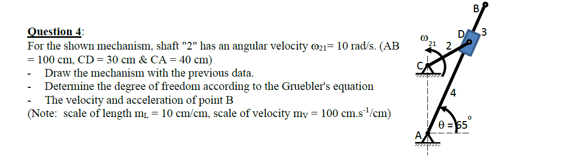 Solved В. 3 D 2 Question 4: For the shown mechanism, shaft | Chegg.com