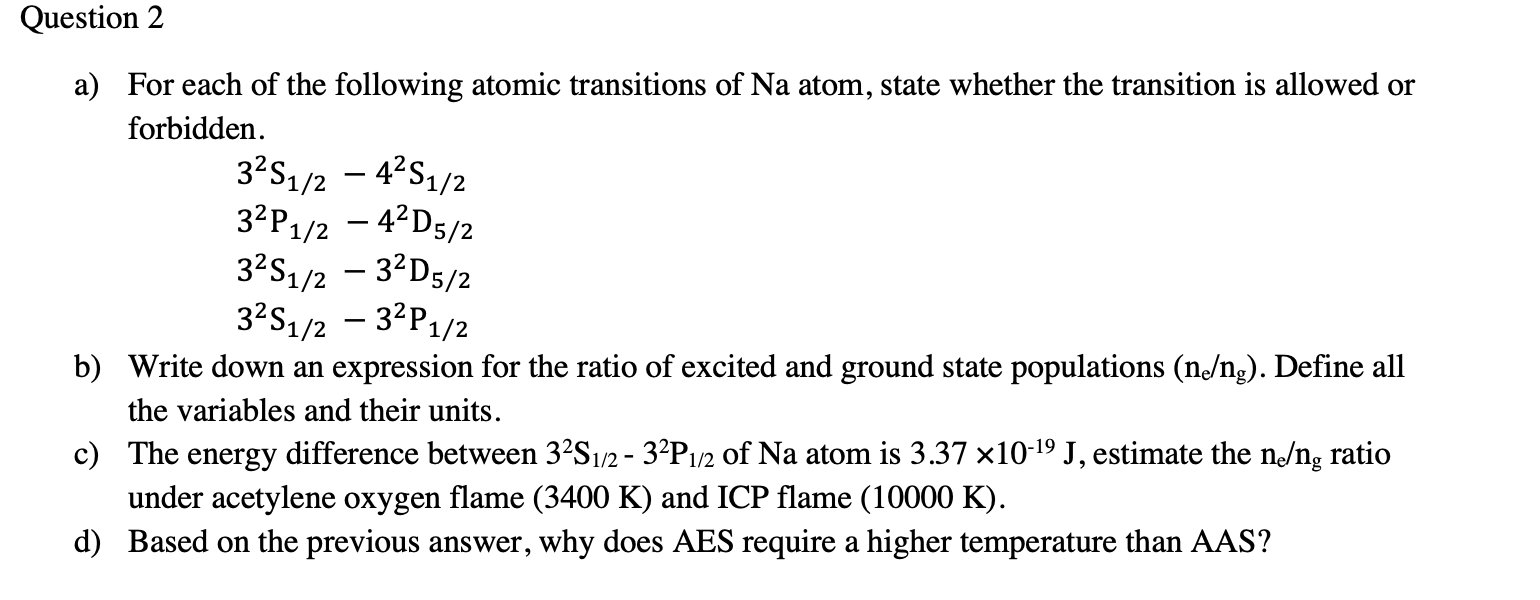 Solved a) For each of the following atomic transitions of Na | Chegg.com