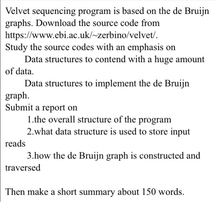 Solved Velvet sequencing program is based on the de Bruijn | Chegg.com