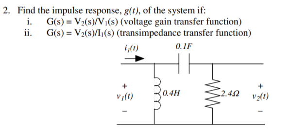 Solved 2. Find the impulse response, g(t), of the system if: | Chegg.com