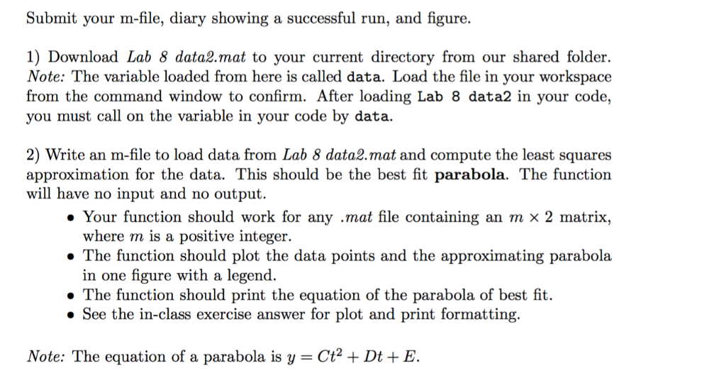 Solved Submit your m-file, diary showing a successful run, | Chegg.com