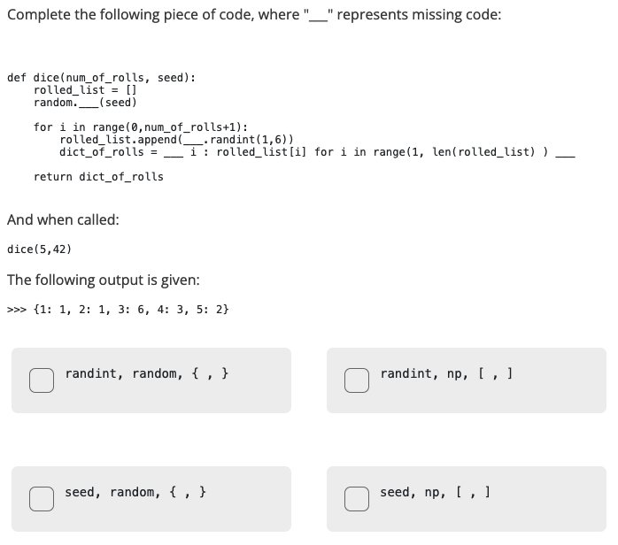 Solved Complete the following piece of code, where"_" | Chegg.com