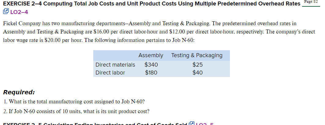 Solved EXERCISE 2-4 ﻿Computing Total Job Costs and Unit | Chegg.com