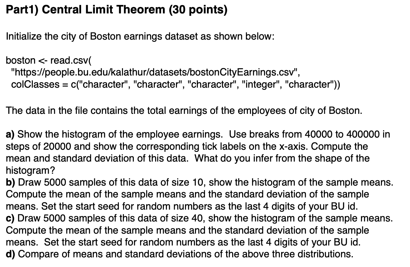 Part1) Central Limit Theorem (30 points) Initialize | Chegg.com