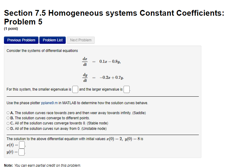 Solved Section 7.5 Homogeneous systems Constant | Chegg.com