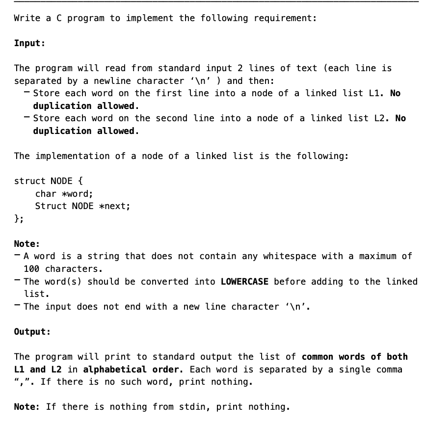 Solved PROGRAM IN C PLS!! Input: The program will read from | Chegg.com