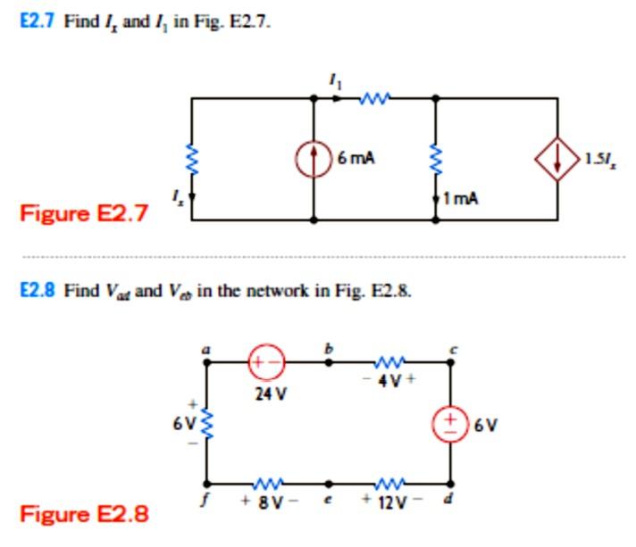 Solved E2.7 Find I, and I, in Fig. E2.7. w 6 mA 1.51 1 mA | Chegg.com