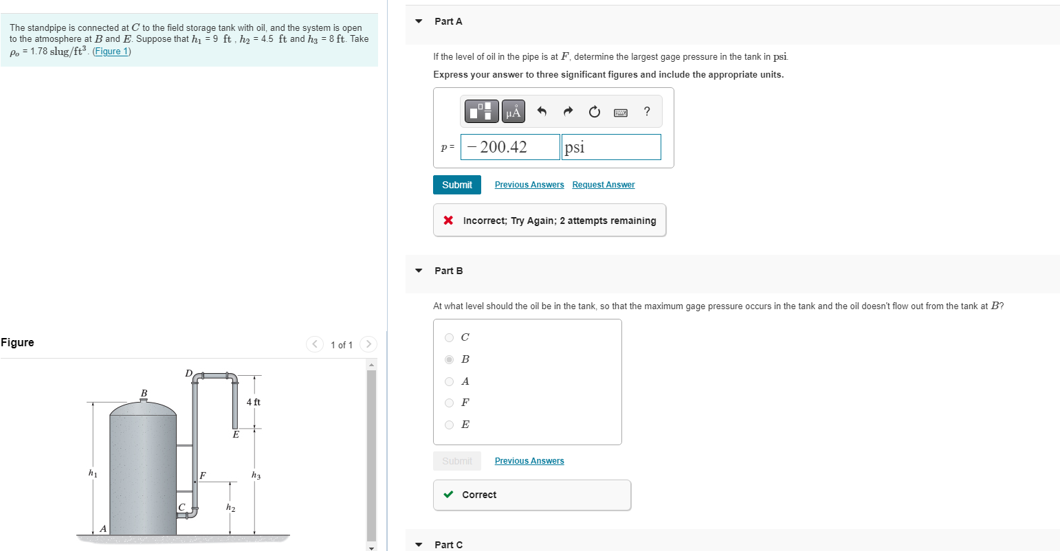 Solved The standpipe is connected at C to the field storage | Chegg.com