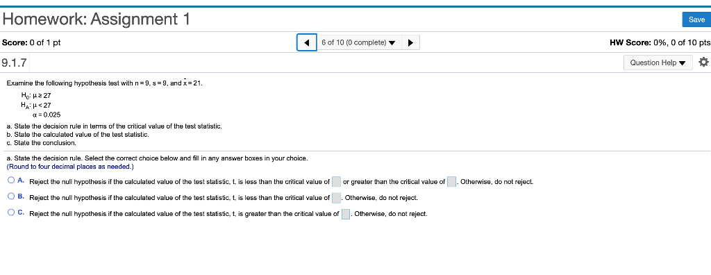 Solved Homework Assignment 1 Save Score 0 Of 1 Pt 6 Of 10