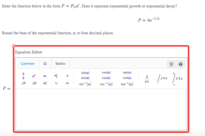 Solved Enter the function below in the form P=P0at. Does | Chegg.com