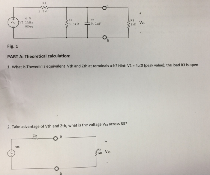 Solved R1 R2 3.3k0 0.1uF C1 nvi 1kHz Deg R3 1k2 R3 Fig. 1 | Chegg.com