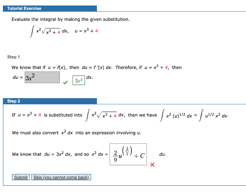 Solved Tutorial Exercise Evaluate the integral by making the | Chegg.com