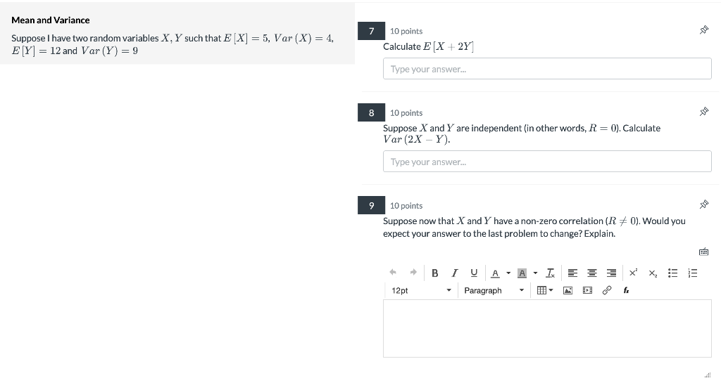 Solved Mean and Variance Suppose I have two random variables | Chegg.com