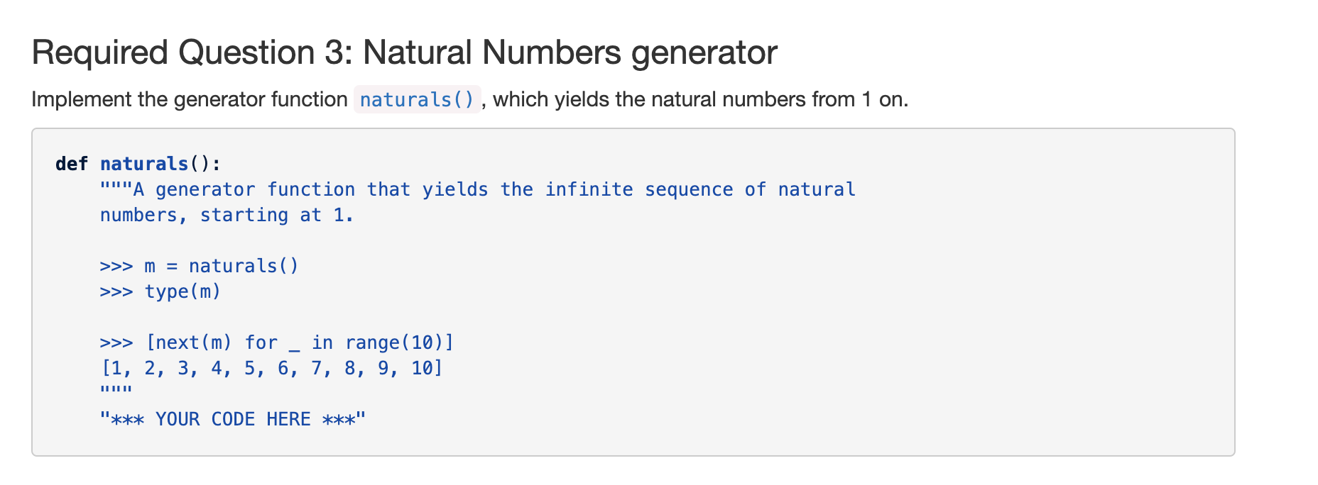 Solved Required Question 3: Natural Numbers generator | Chegg.com