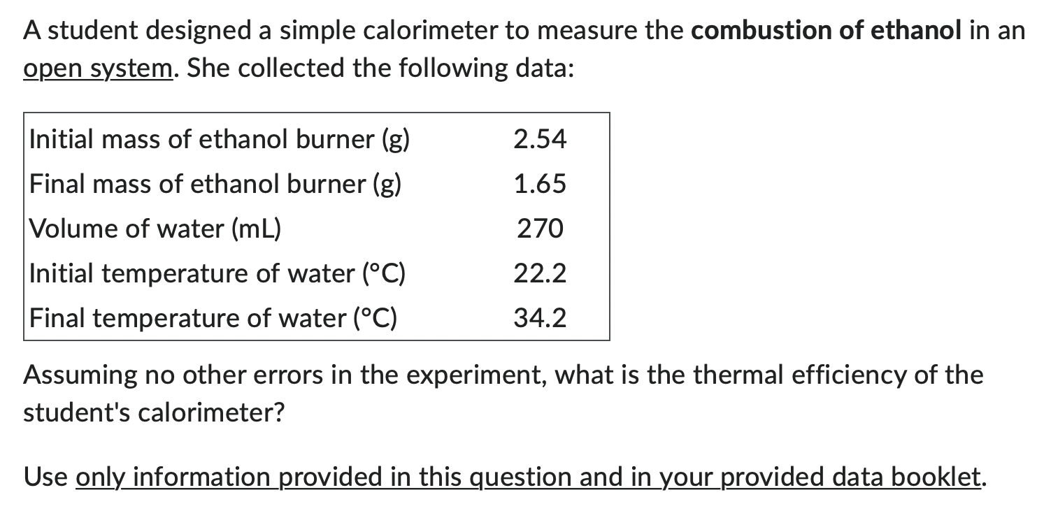 Solved The following data was collected during calorimetry | Chegg.com