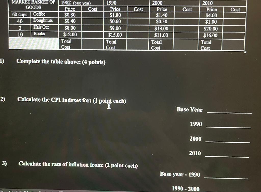 Solved Complete the table above: ( 4 points) Calculate the | Chegg.com