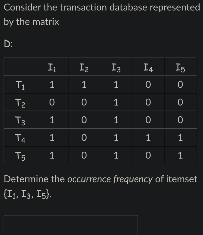 Solved Consider the transaction database represented by the | Chegg.com