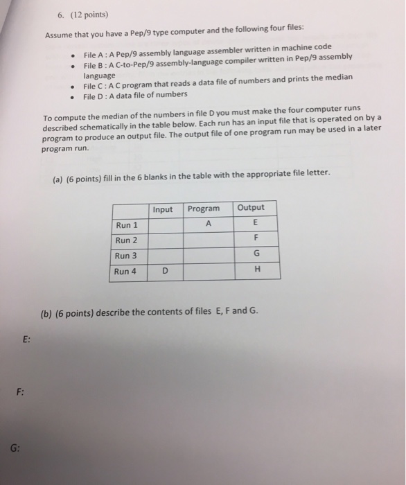 Solved 6. (12 points) Assume that you have a Pep/9 type | Chegg.com