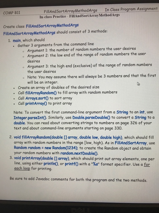 Solved FillAndSortArrayMethodArgs In Class Program | Chegg.com