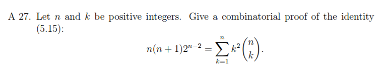 Solved A 27. Let n and k be positive integers. Give a | Chegg.com