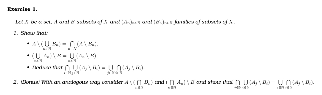Exercise 1.Let x ﻿be a set, A and B ﻿subsets of x | Chegg.com