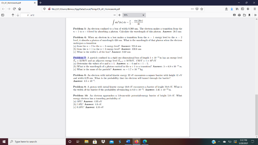 Solved Problem 7:A particle confined in a rigid | Chegg.com