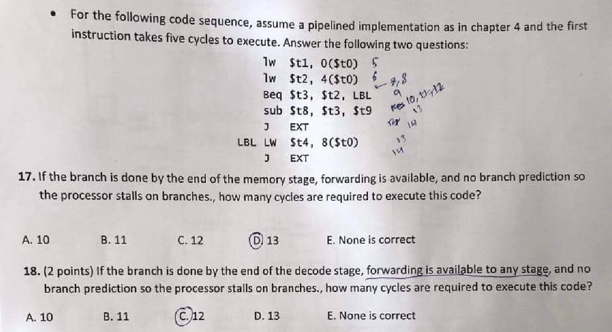 Solved - For the following code sequence, assume a pipelined | Chegg.com