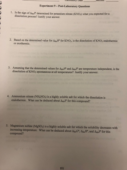 Solved Experiment 9- Post-Laboratory Questions i. Is the | Chegg.com