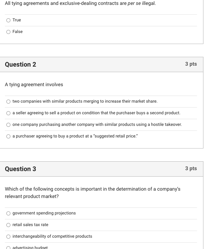 Solved All tying agreements and exclusive-dealing contracts | Chegg.com