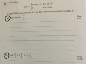 Solved The function ksin(x) ifx € 0,11 0 otherwise is a | Chegg.com