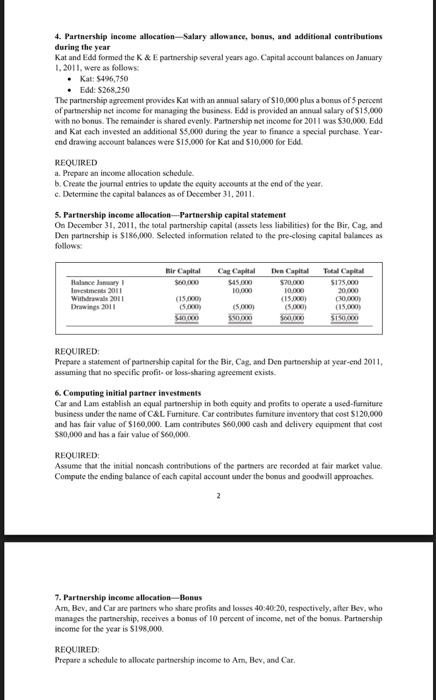 Solved 4. Partnership income allocation Salary allowance, | Chegg.com