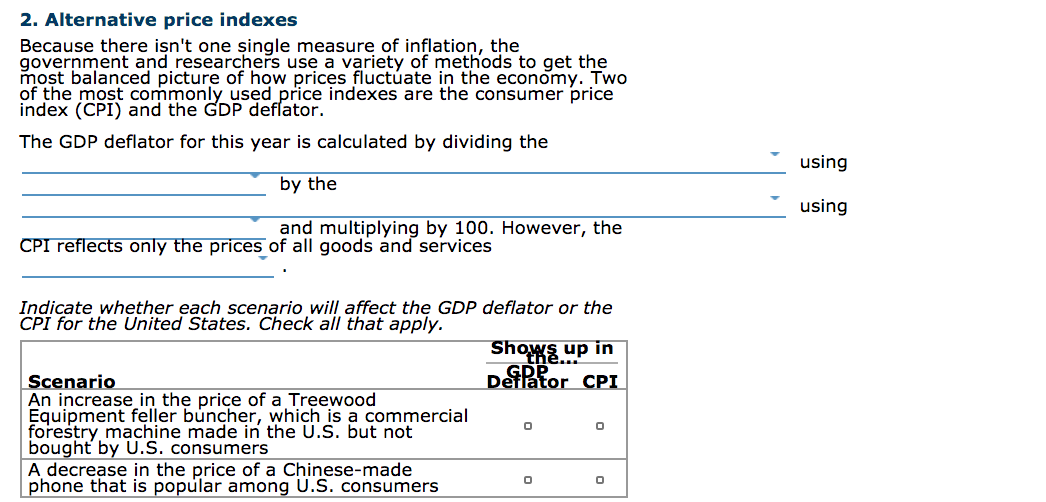 Solved 2. Alternative price indexes Because there isn't one | Chegg.com