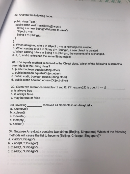 Solved 30. Analyze the following code: public class Test | Chegg.com