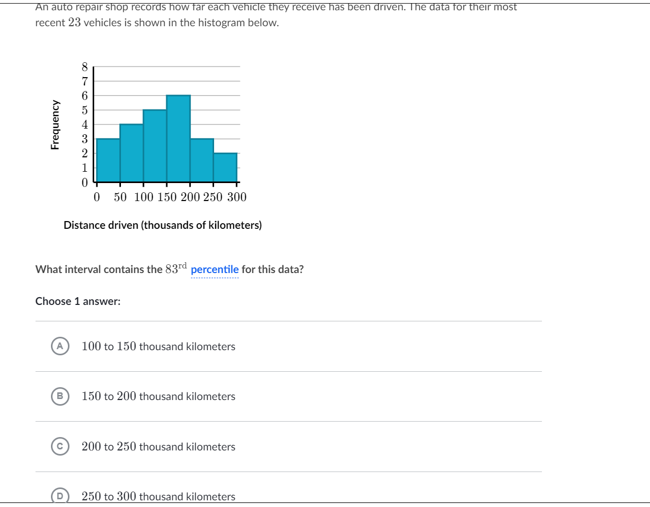 Solved An auto repair shop records how far each vehicle they | Chegg.com