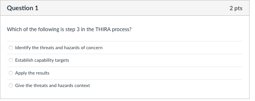 Solved Which of the following is step 3 in the THIRA | Chegg.com