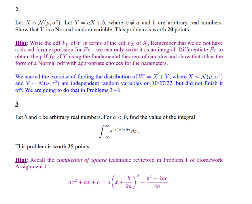 Solved Let X∼N(μ,σ2). Let Y=aX+b, where 0 =a and b are | Chegg.com