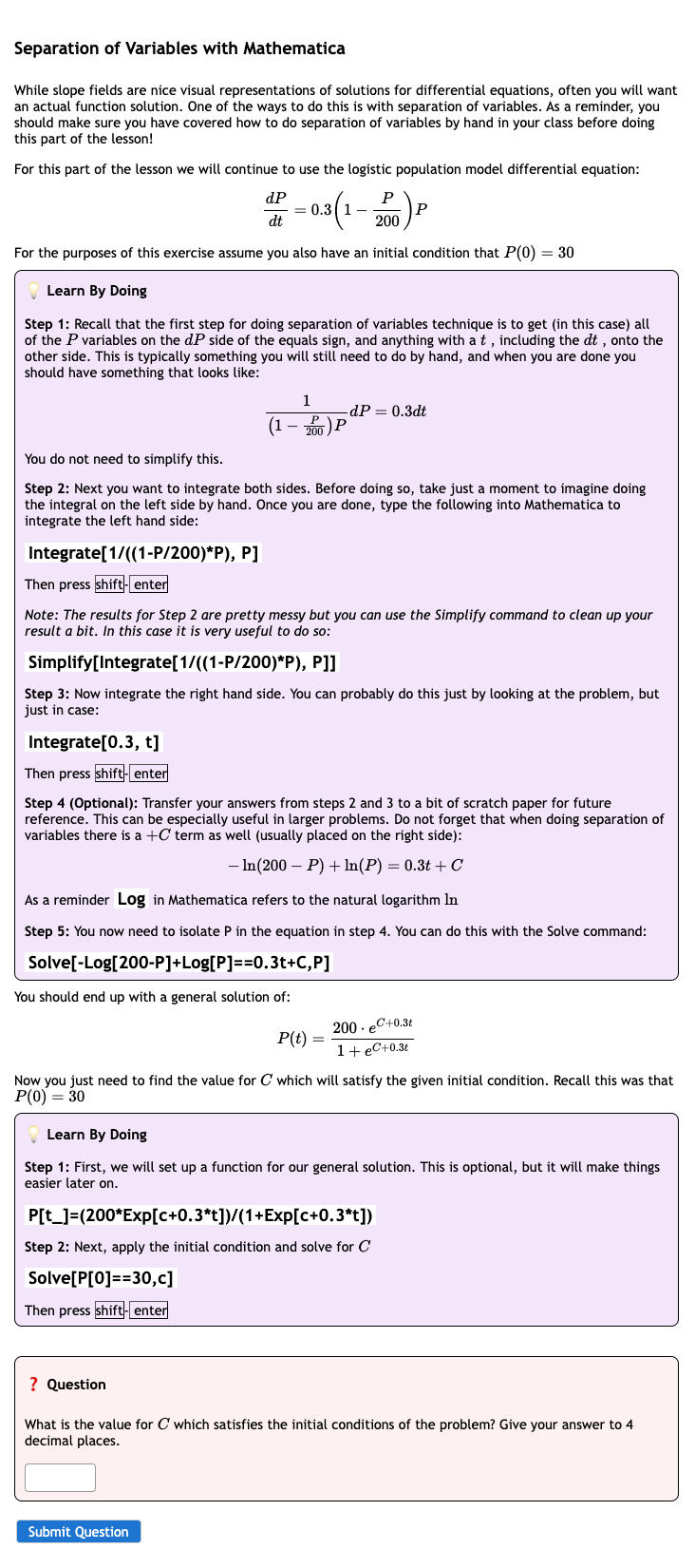Solved Separation of Variables with Mathematica While slope | Chegg.com