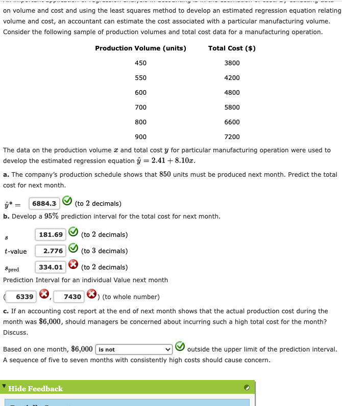 Solved on volume and cost and using the least squares method | Chegg.com