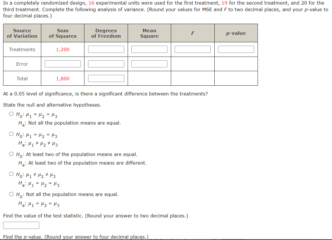 Solved In a completely randomized design, 16 experimental | Chegg.com