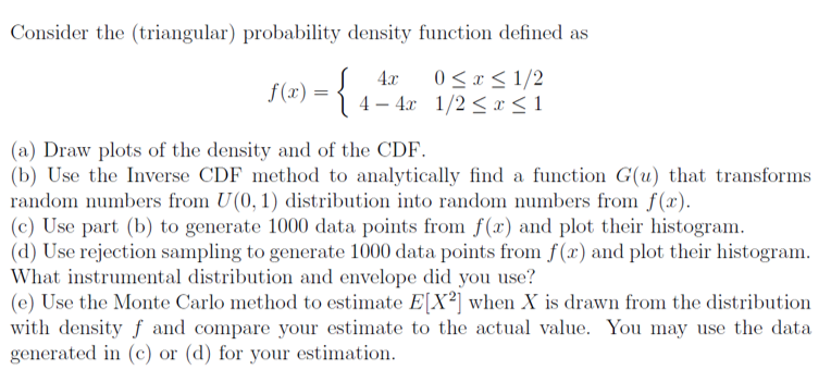 Consider the (triangular) probability density | Chegg.com