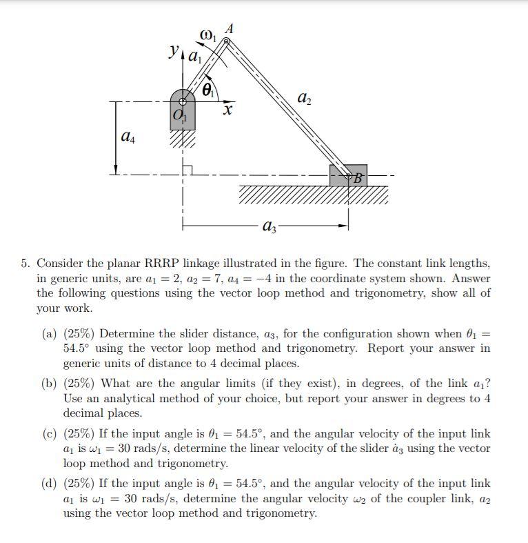 5. Consider the planar RRRP linkage illustrated in | Chegg.com