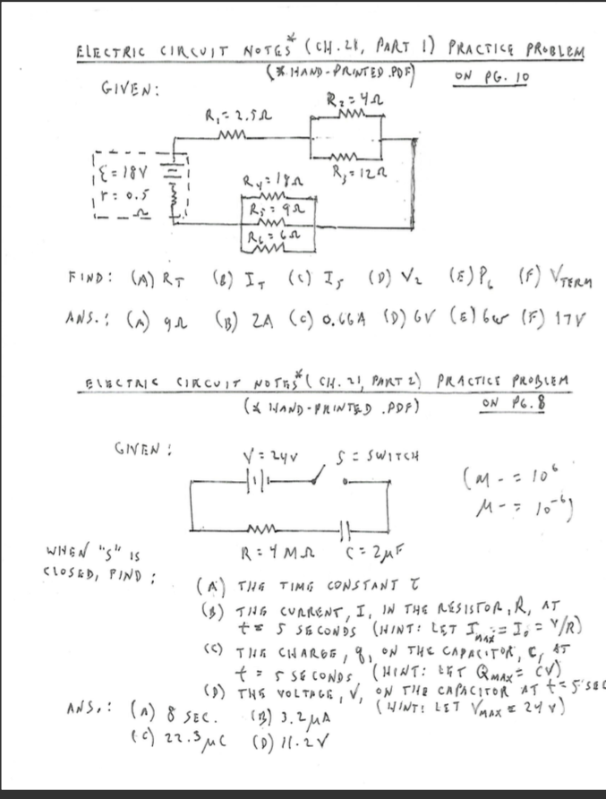 Solved ELECTRIC Circuit NOTES (Ch.27, PART 1) PRACTICE | Chegg.com