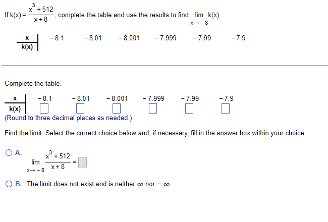 Solved If k(x)=x+8x3+512, complete the table and use the | Chegg.com